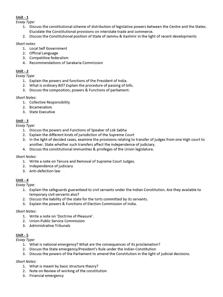 Constitutional Law II - Imp Questions | PDF | Law