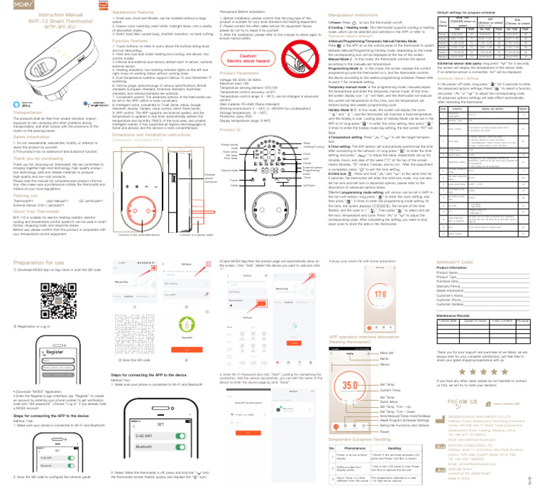 Moes BHT-12 Thermostat | PDF