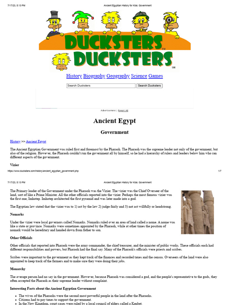 Ancient Egyptian Government for Kids | PDF | Ancient Egypt | New ...