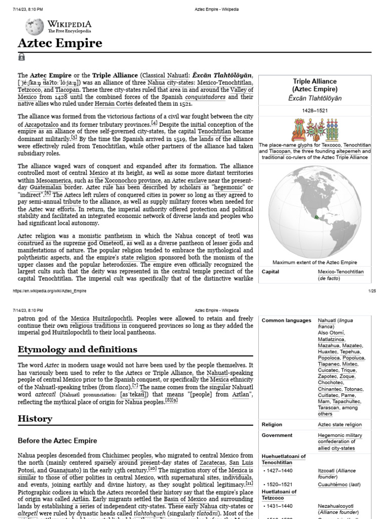 Aztec Empire - Wikipedia | PDF | Hernán Cortés | Culture Of The Americas