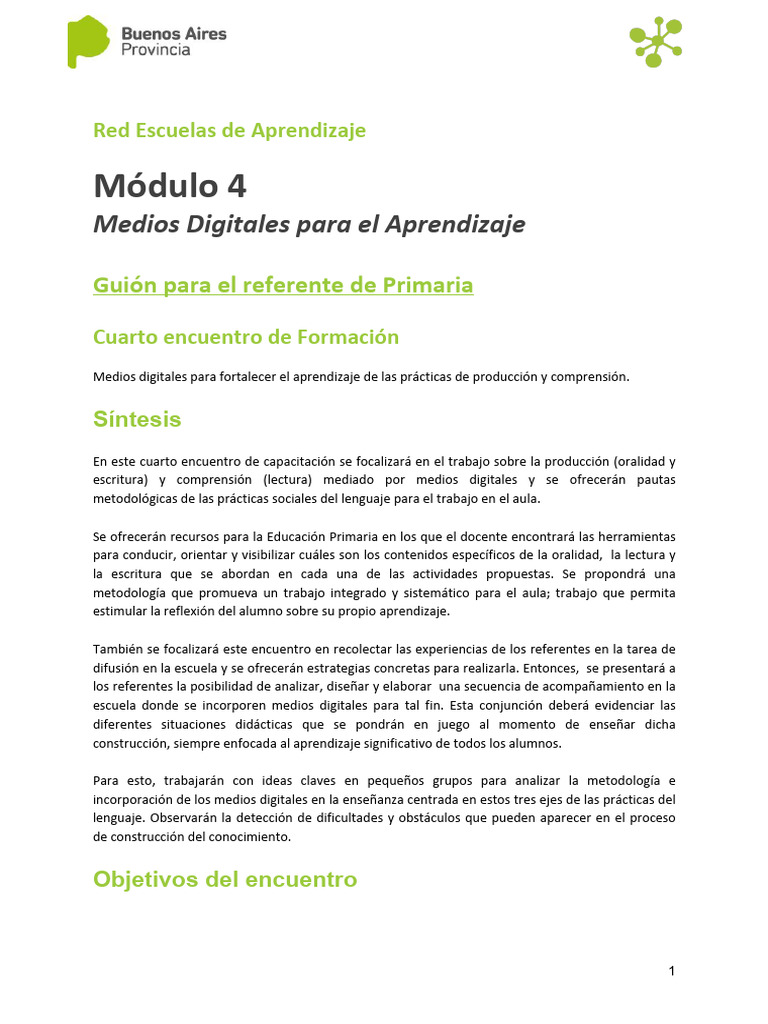 Módulo IV Medios Primaria Guión | PDF