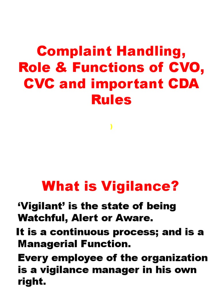 Complaint Handling, Role & Functions of CVO, CVC and Important CDA ...