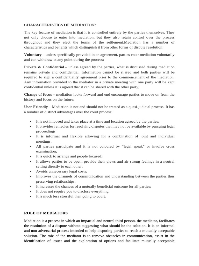 Characteristics of Mediation and Role of Mediators | PDF