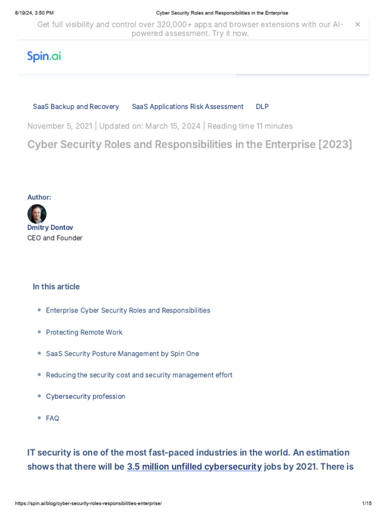 Cyber Security Roles and Responsibilities in The Enterprise | PDF
