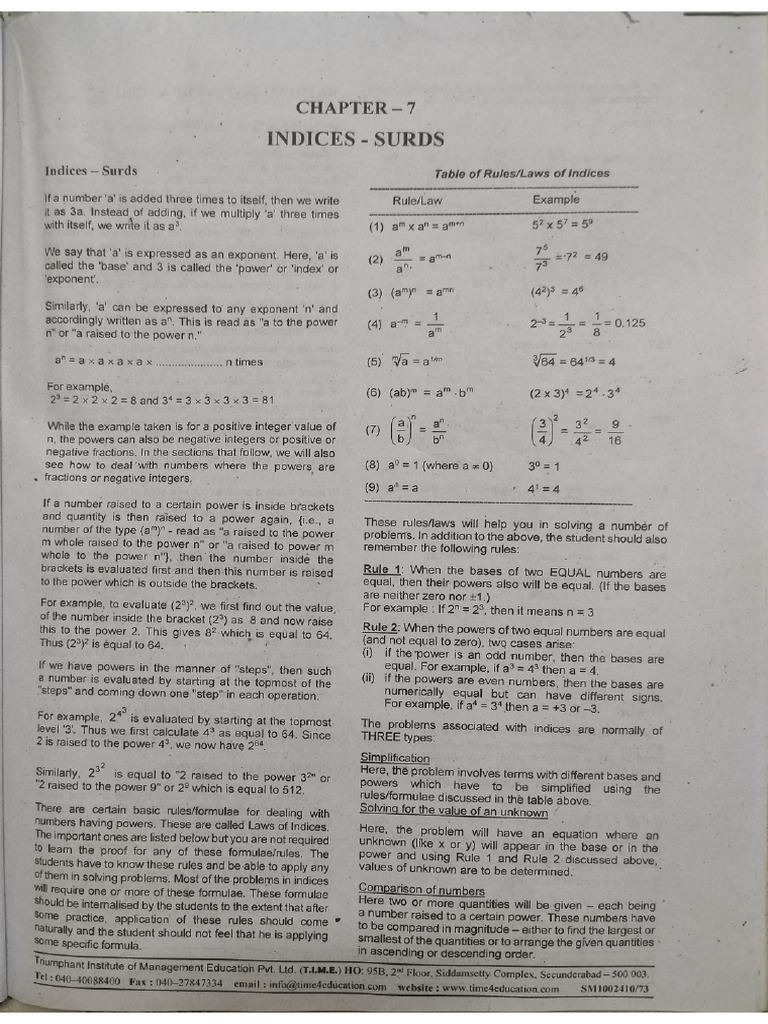 Indices Surds | PDF
