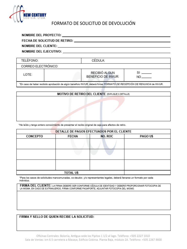 Carta de Solicitud de Devolucion | PDF