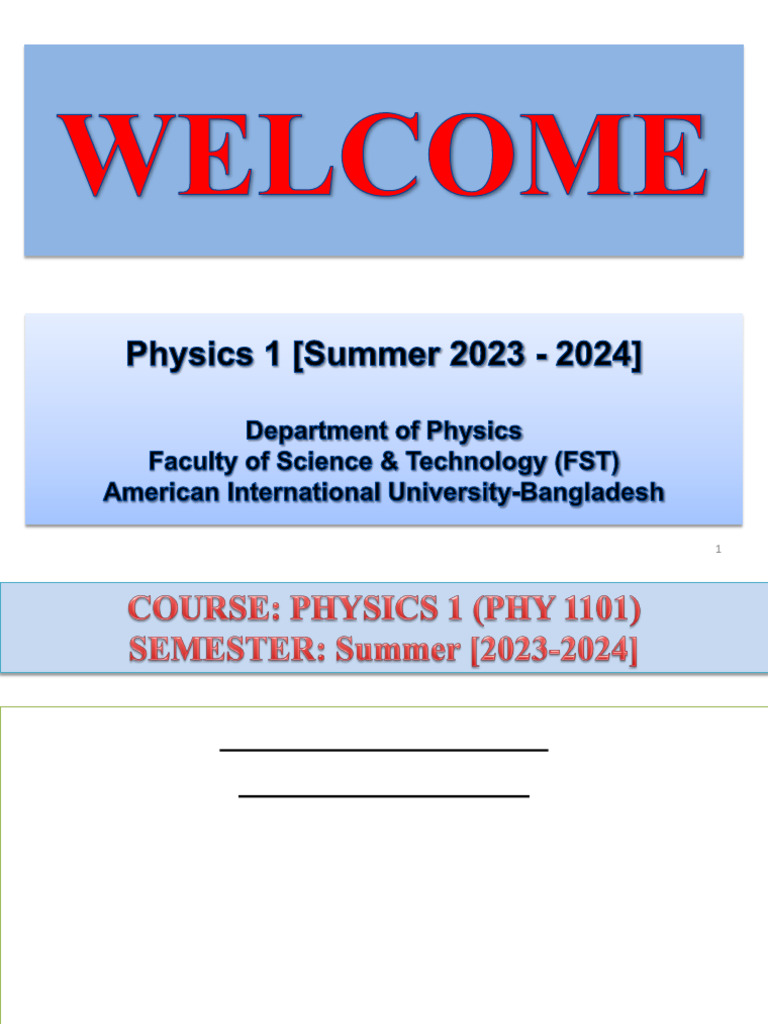 Physics 1 - LESSON 1 (Mid - Summer 24) | PDF