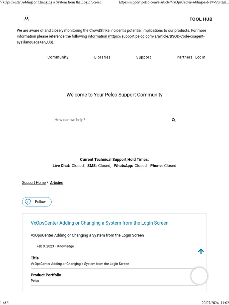 VxOpsCenter Adding or Changing a System from the Login Screen | PDF