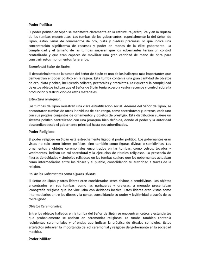 Sipan - Poder Politico, Religioso y Militar | PDF