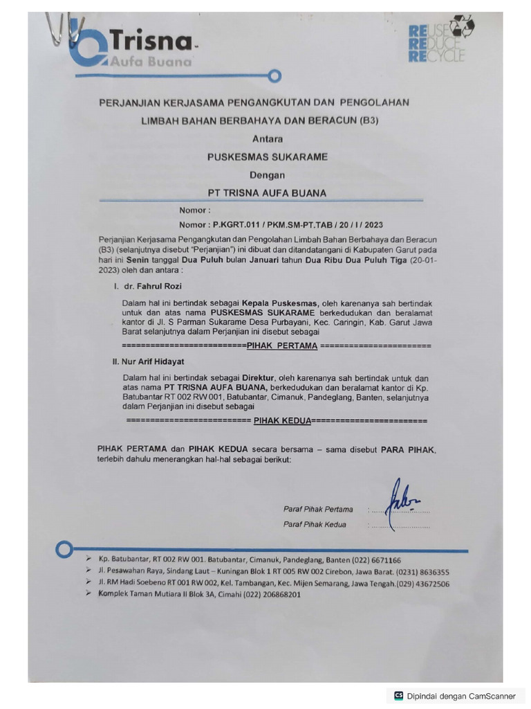 Kerja Sama Pihak Ketiga B3 PT Trisna 2023 | PDF