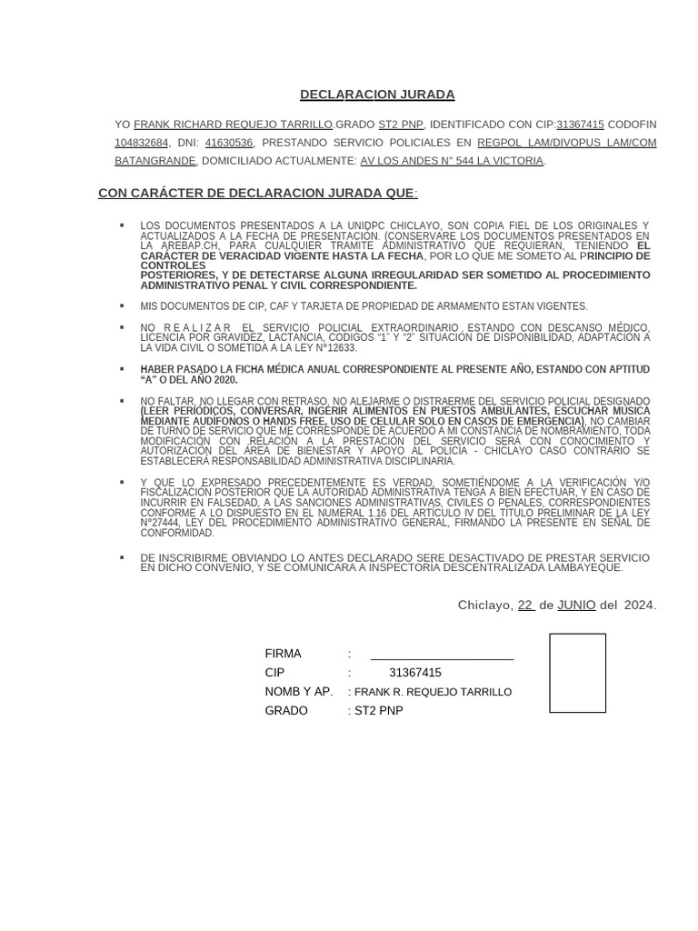 Declaracion Jurada2024 | PDF