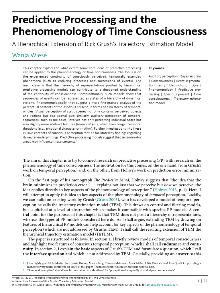 Wiese - Predictive Processing and The Phenomenology of Time Consciousness | PDF