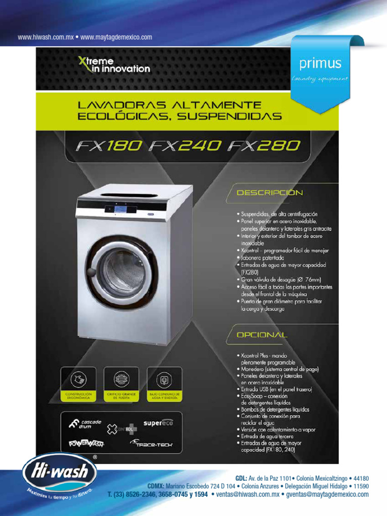 Lavadora Primus FX 180 240 280 | PDF