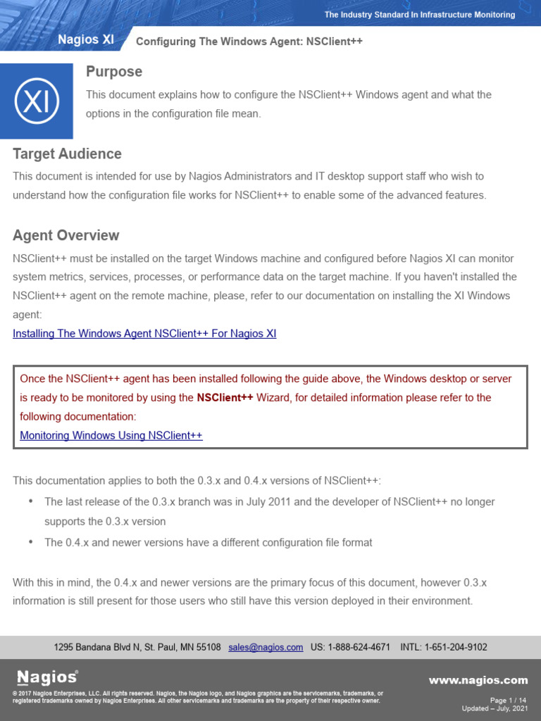 Configuring The Windows Agent NSClient++ For Nagios XI | PDF Configuring The Windows Agent NSClient++ For Nagios XI | PDF