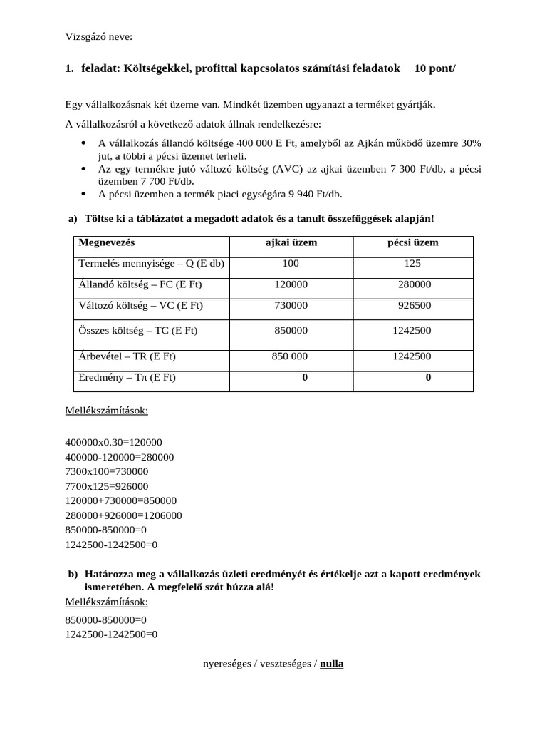 Alapvizsga Mintafeladatok Megoldással | PDF