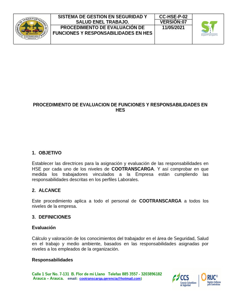 CC HSE P 02 Evaluaciòn y Resp. HSE | PDF