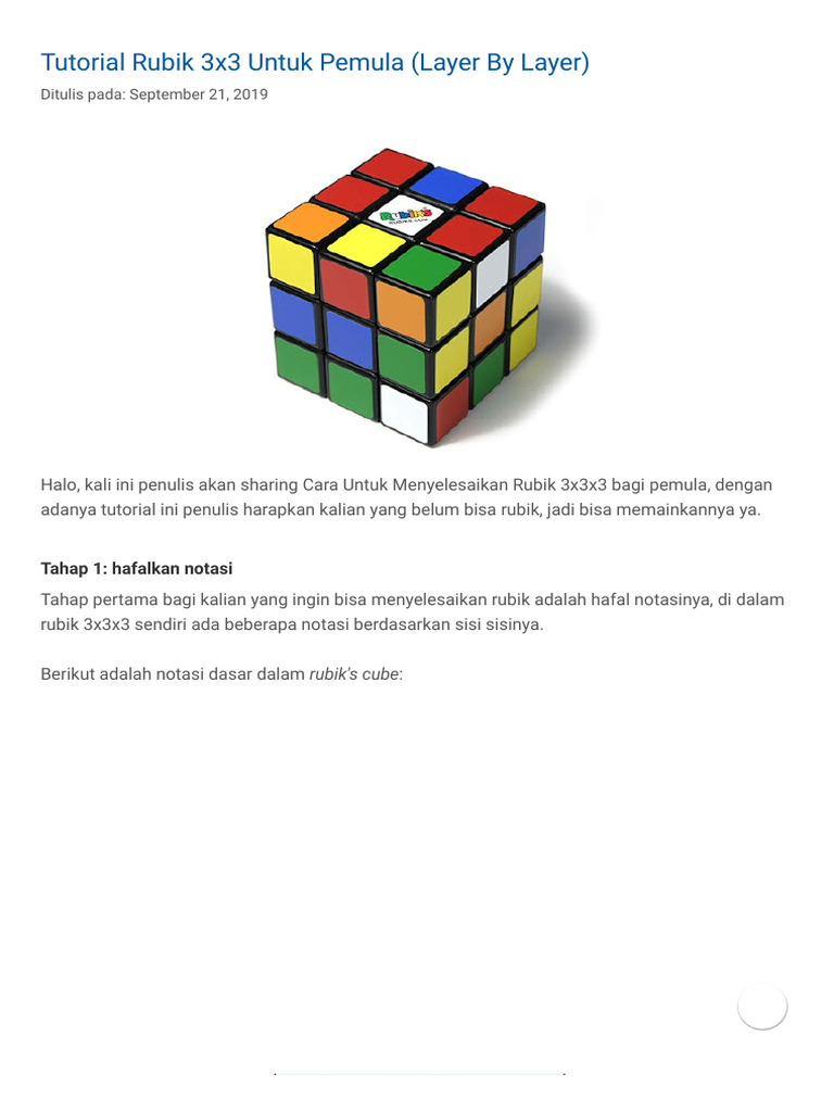 Tutorial Rubik 3x3 Untuk Pemula (Layer by Layer) | PDF
