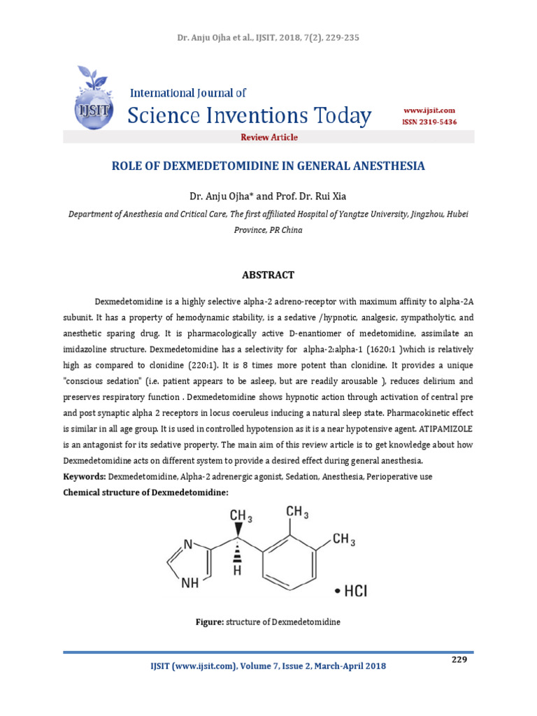 Role of Dexmedetomidine in General Anesthesia: Dr. Anju Ojha and Prof ...