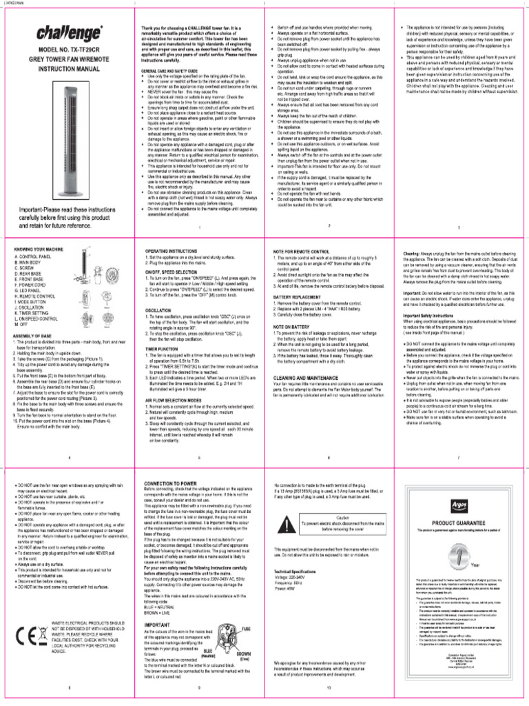 Challenge Tower Fan | PDF