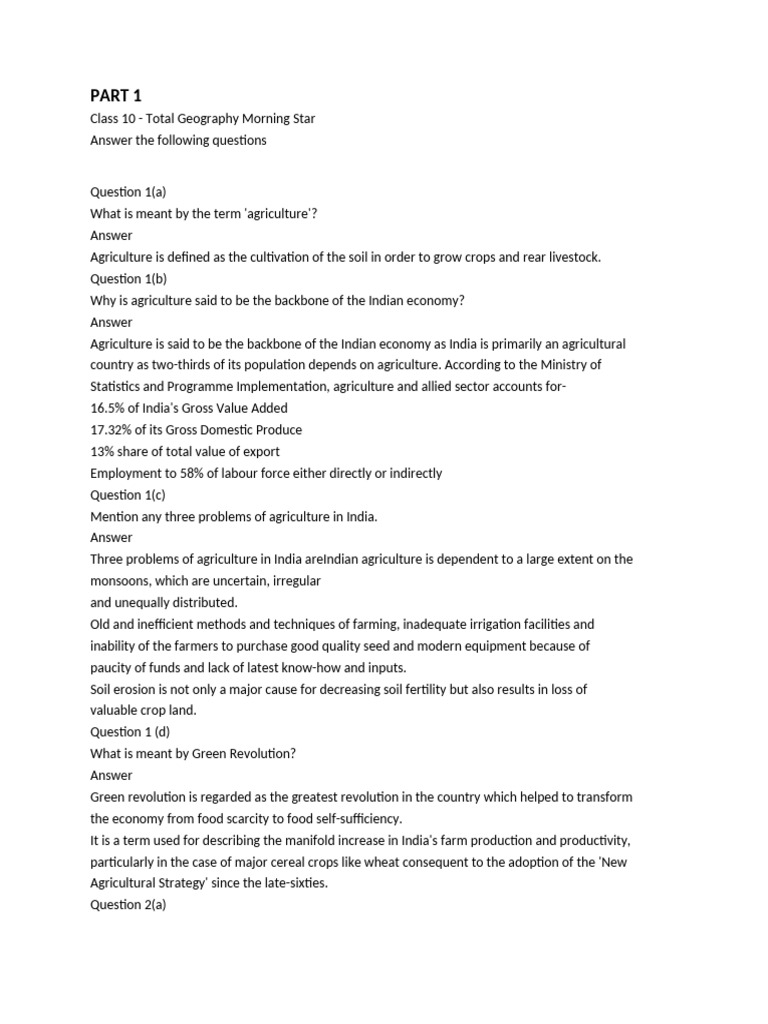 Part 1-Agriculture Cls 10 | PDF