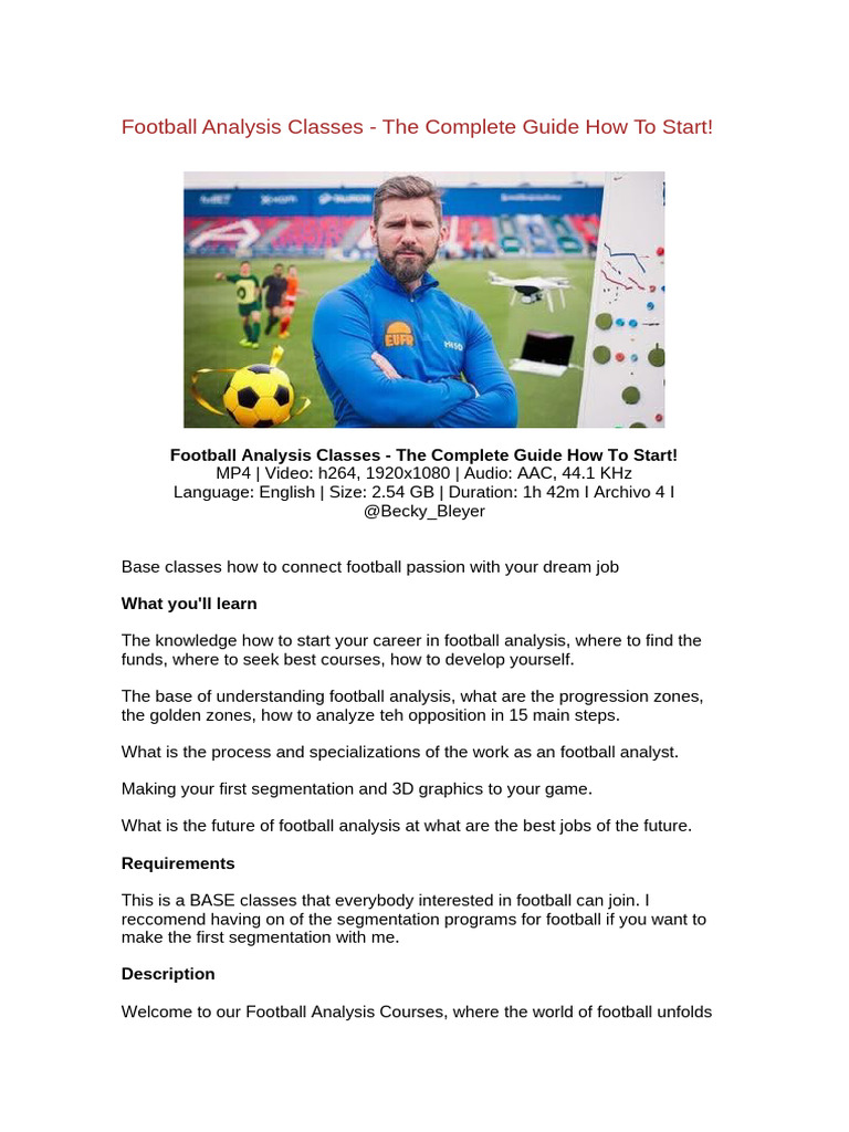 Football Analysis Classes The Complete Guide How To Start! | PDF