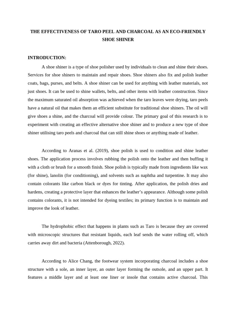 The Effectiveness of Taro Peel and Charcoal As An Eco | PDF