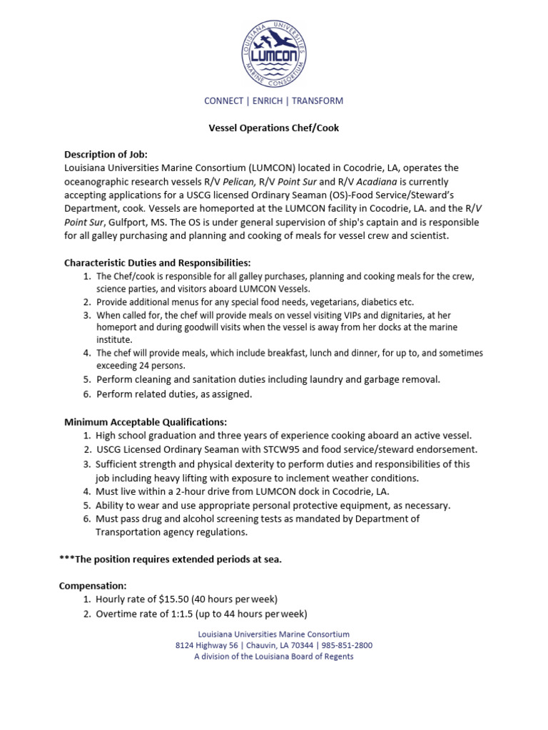 Vessel Chef - Cook | PDF