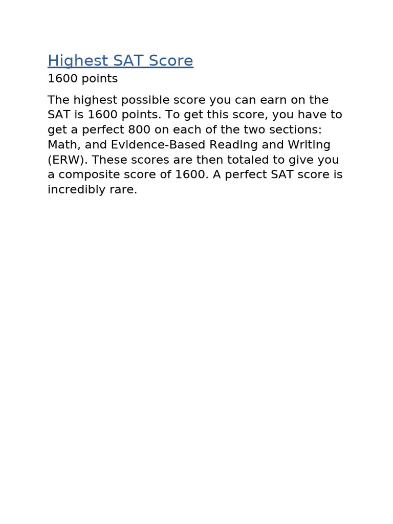 Highest SAT Score | PDF