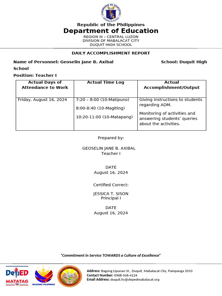 Daily Accomplishment Report ADM | PDF | Philippines | Learning