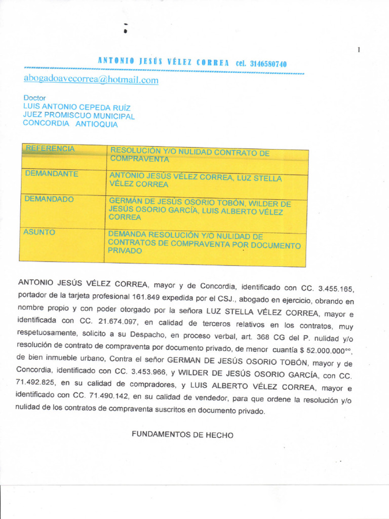 Demanda Nulidad Germán Osorio Comp. | PDF