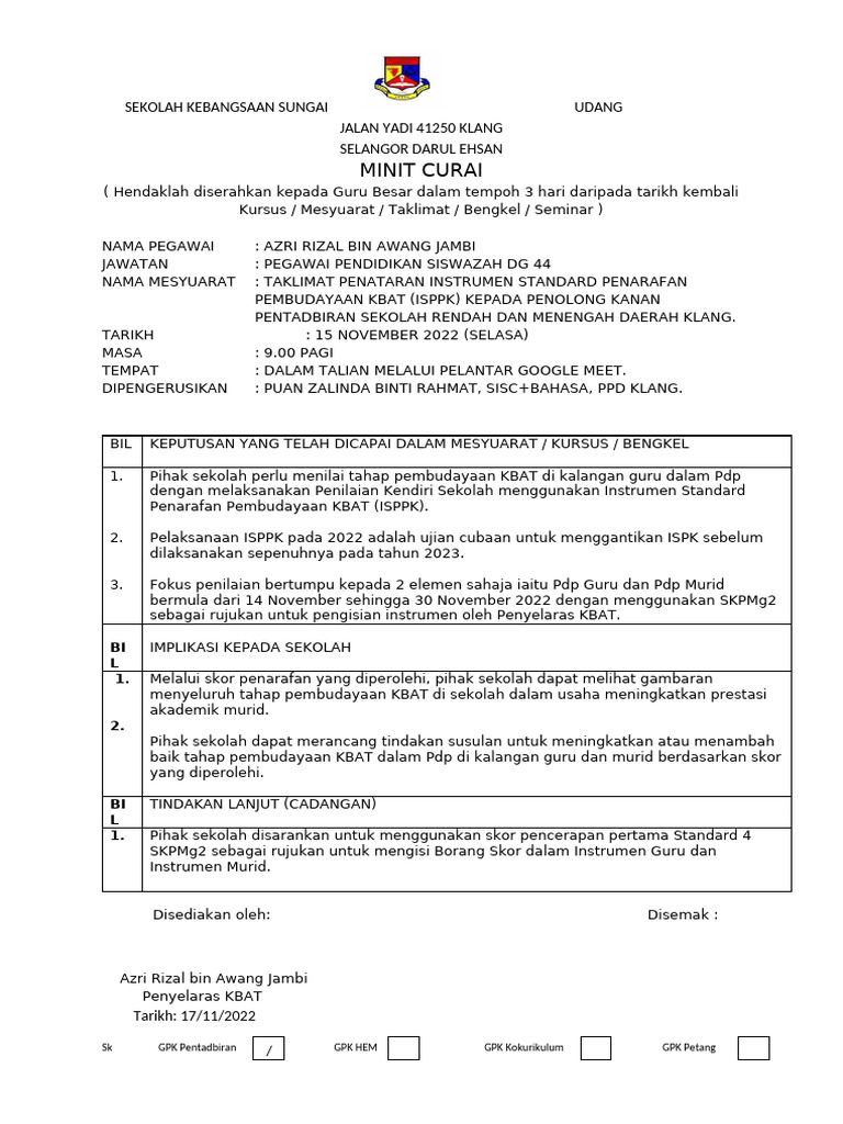 Minit Curai Taklimat ISPPK 2022 | PDF