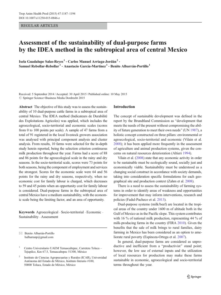 Assessment of The Sustainability of Dual-Purpose Farms by The IDEA ... Assessment of The Sustainability of Dual-Purpose Farms by The IDEA ...