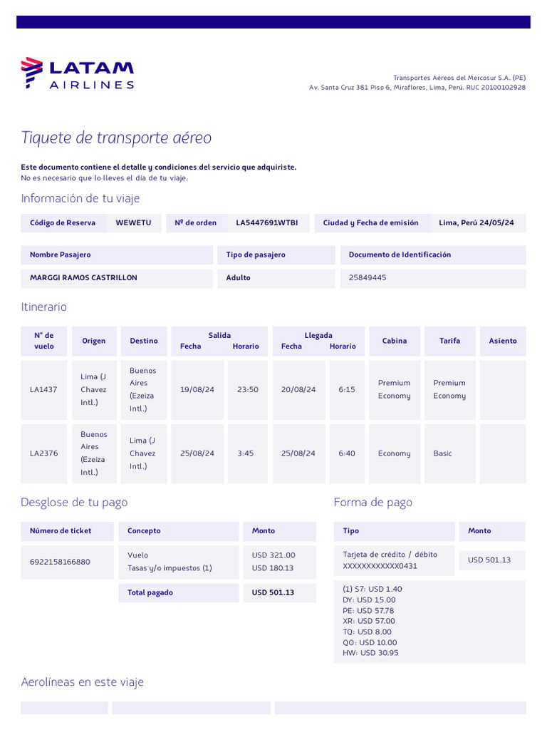 Comprobante LATAM LA5447691WTBI | PDF