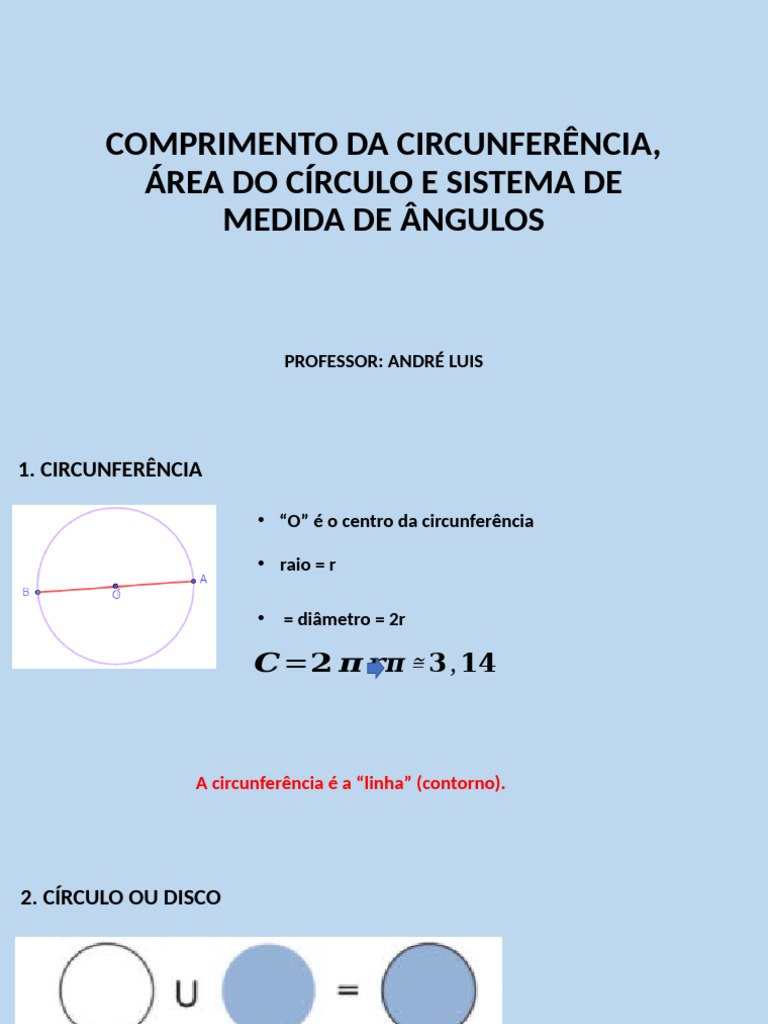 Comprimento Da Circunferência, Área Do Círculo e Sistema de Medidas de ...