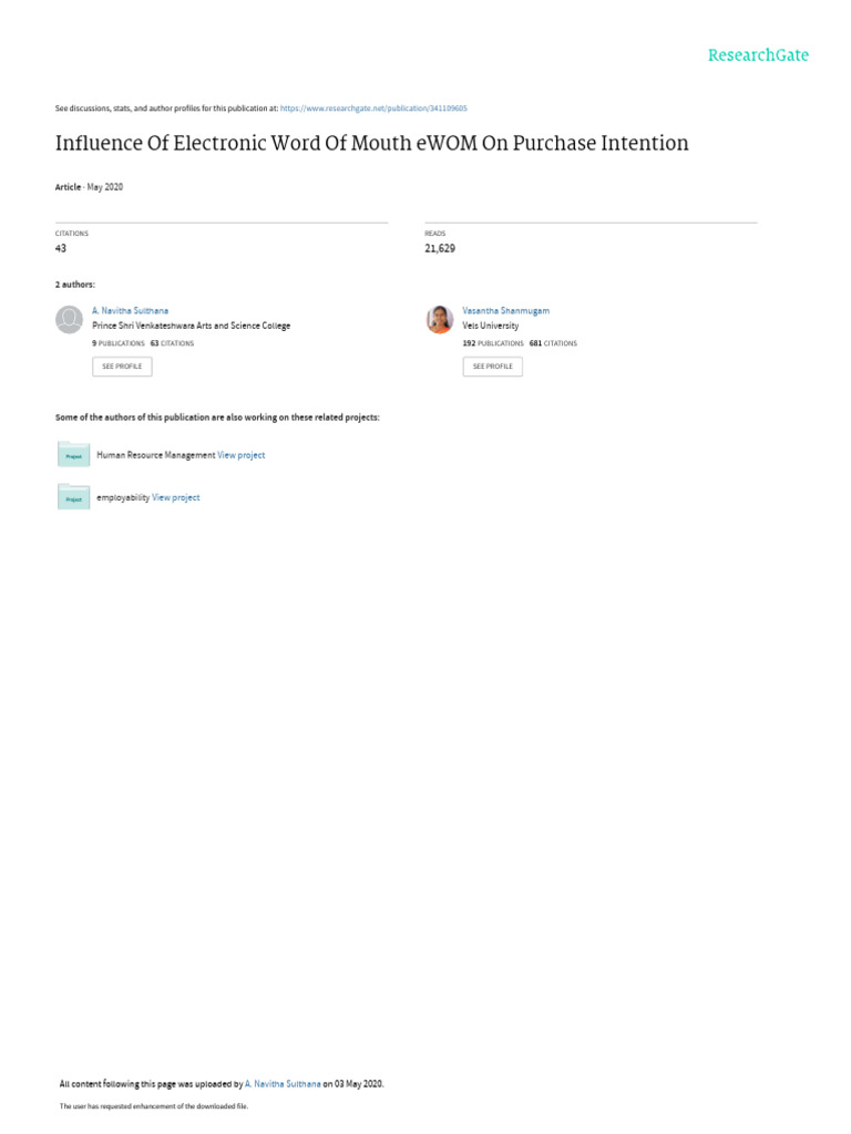 Influence of Electronic Word of Mouth Ewom On Purchase Intention | PDF