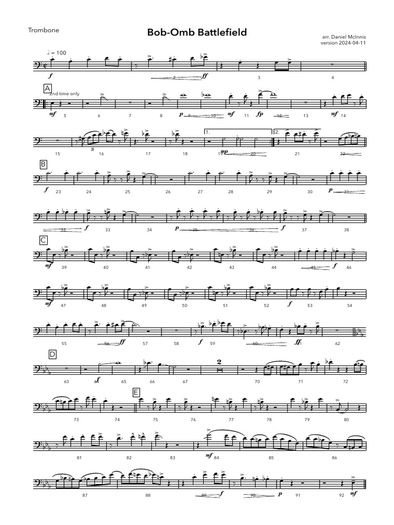 Bob-Omb Battlefield - Trombone | PDF