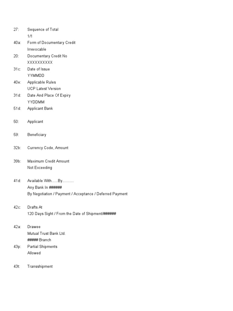 Standard LC Format | Invoice | Cargo