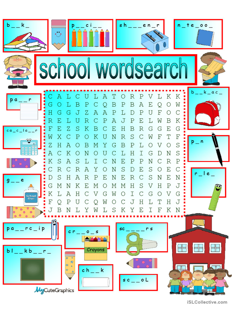 School Vocabulary Wordsearch With KEY | PDF