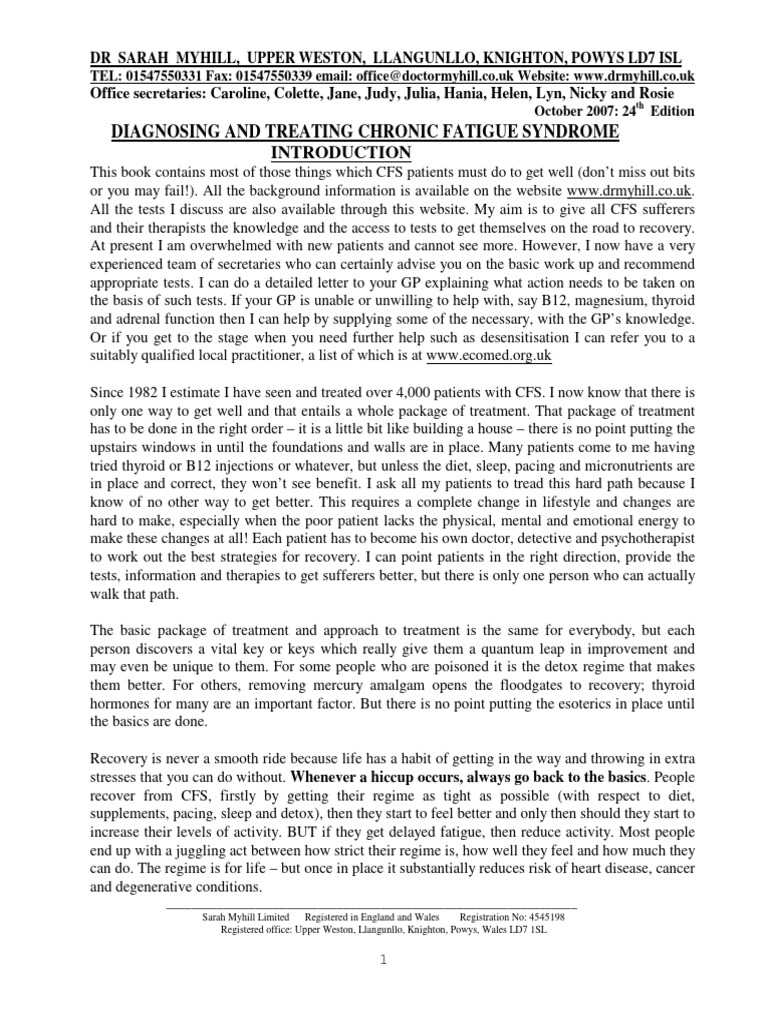 Diagnosing And Treating Chronic Fatigue Syndrome Pdf