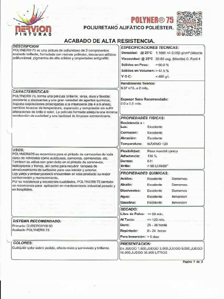 FICHA TECNICA POLYNER 75 | PDF