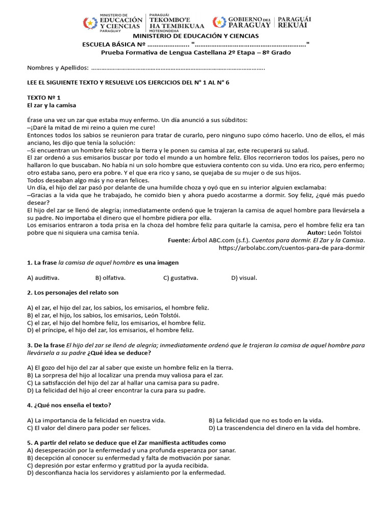 Prueba Formativa 2 Etapa - 8º Grado - 08 - 2024 - 2 | PDF