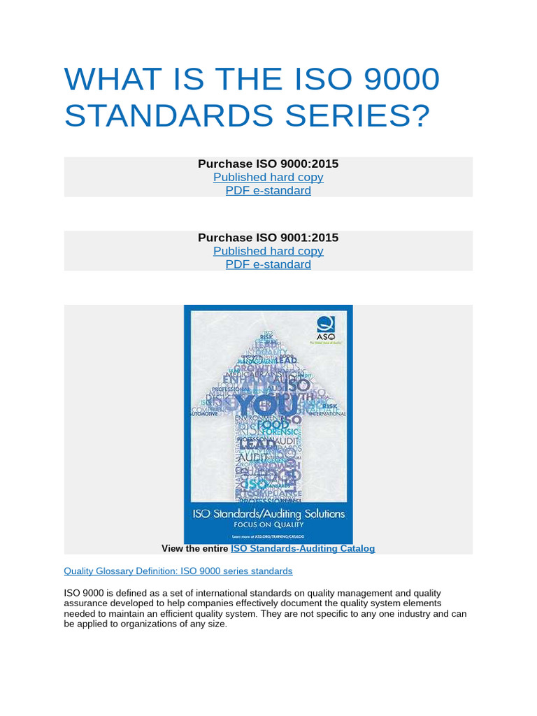 What Is The ISO 9000 Standards Series | PDF