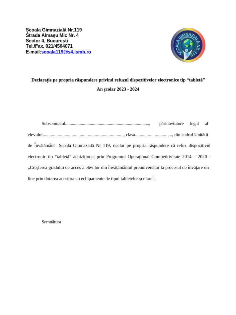 Model Declaratie Refuz | PDF