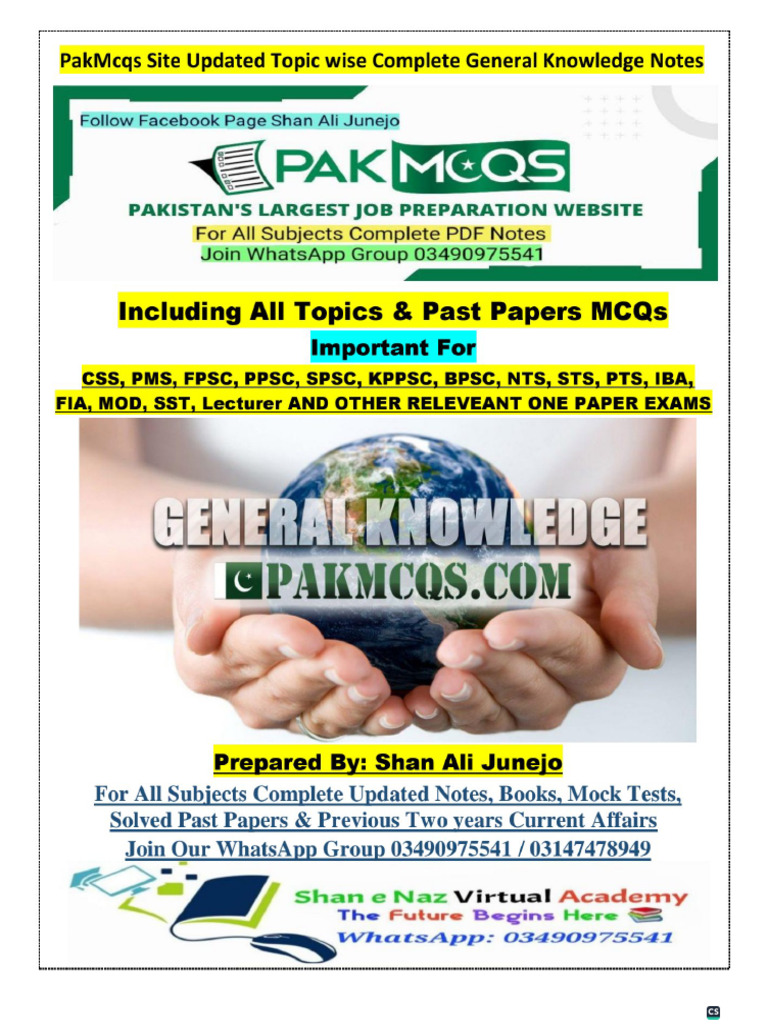 GK Pakmcqs Updated Notes by Shan Ali Junejo | PDF