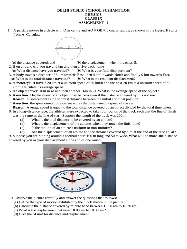 Class IX Physics Assignment on Motion | PDF | Teaching Methods ...
