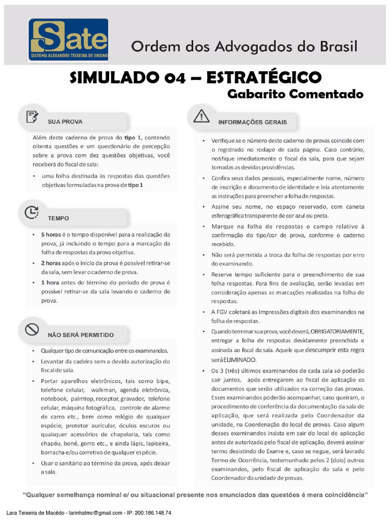Oab Simulado 4 Estratégico Gabarito Comentado | PDF