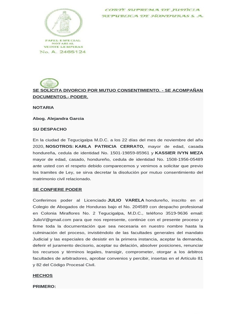 Divorcio Por Mutuo Consentimiento Cede Notaria | PDF