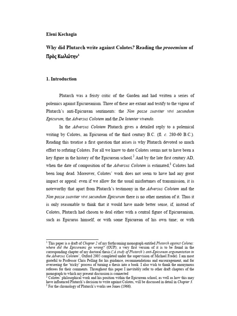 Why Plutarch Wrote Against Colotes | PDF