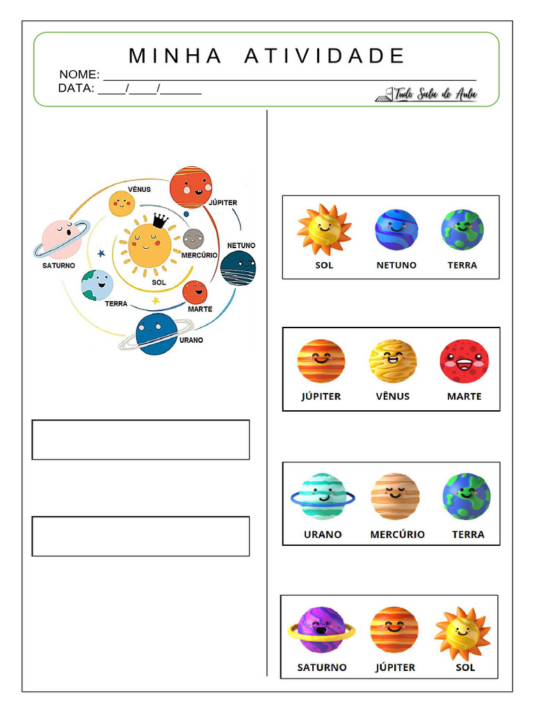 Sistema Solar - Atividade Adaptada | PDF | Ciências e Matemática