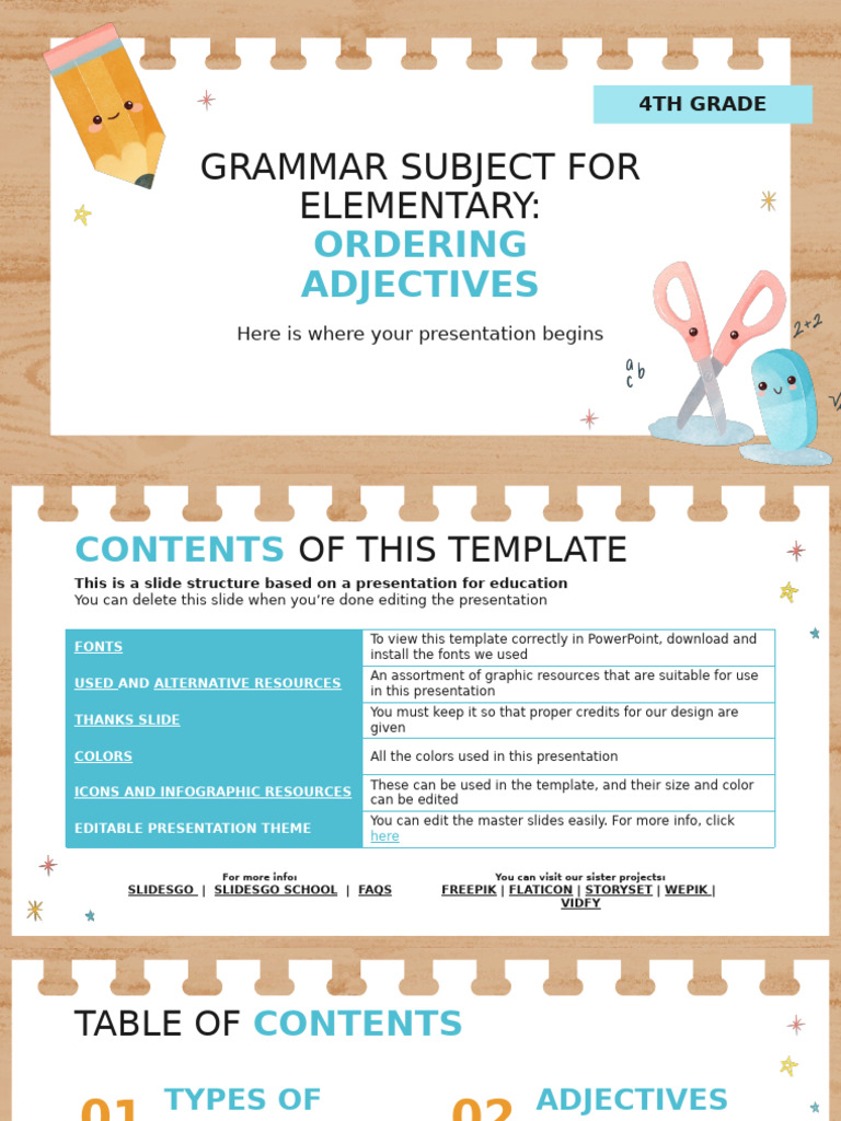 Grammar Subject For Elementary - 4th Grade - Ordering Adjectives XL by ...
